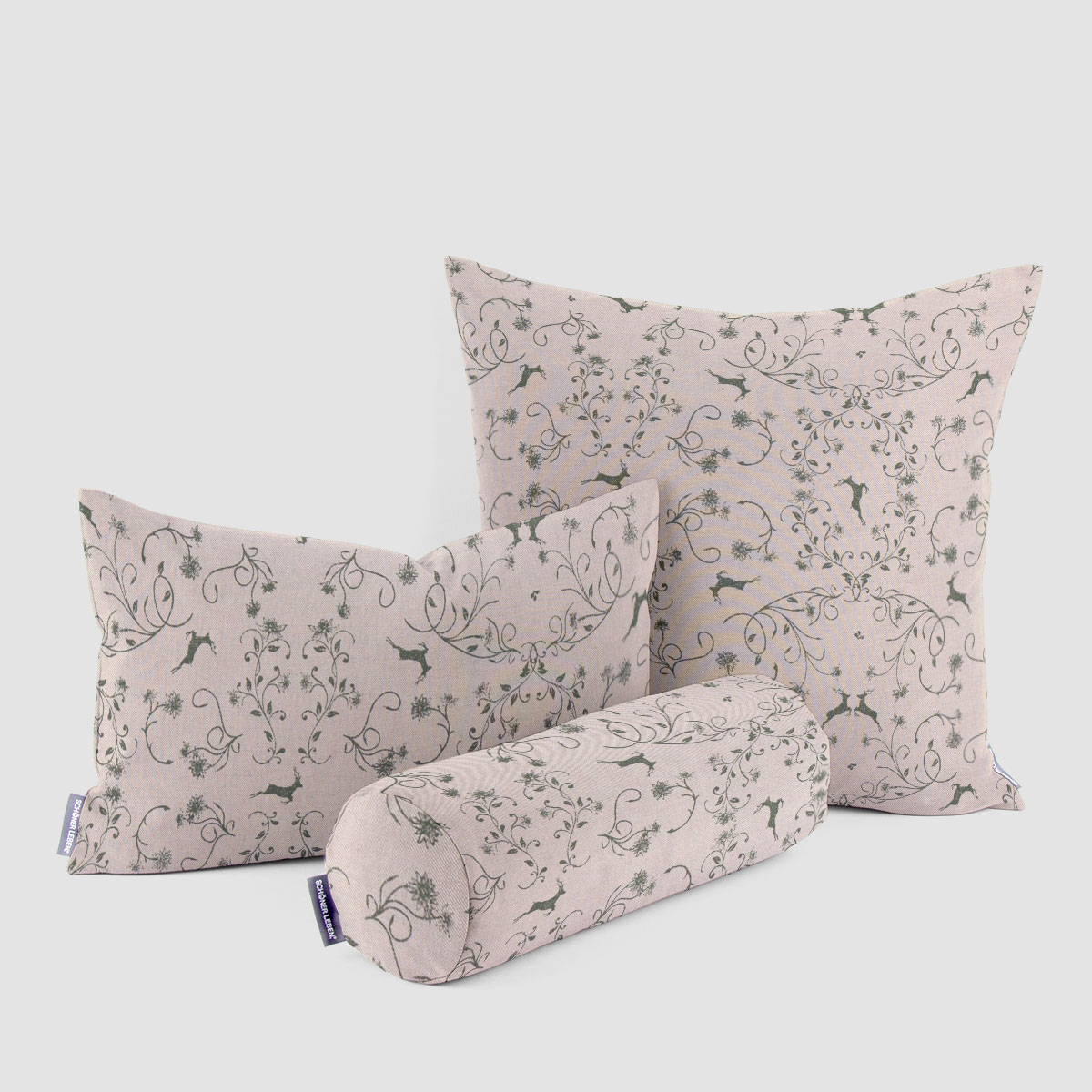 SCHÖNER LEBEN. Kissenhülle Hirsch Edelweiß Ranken natur grün ...