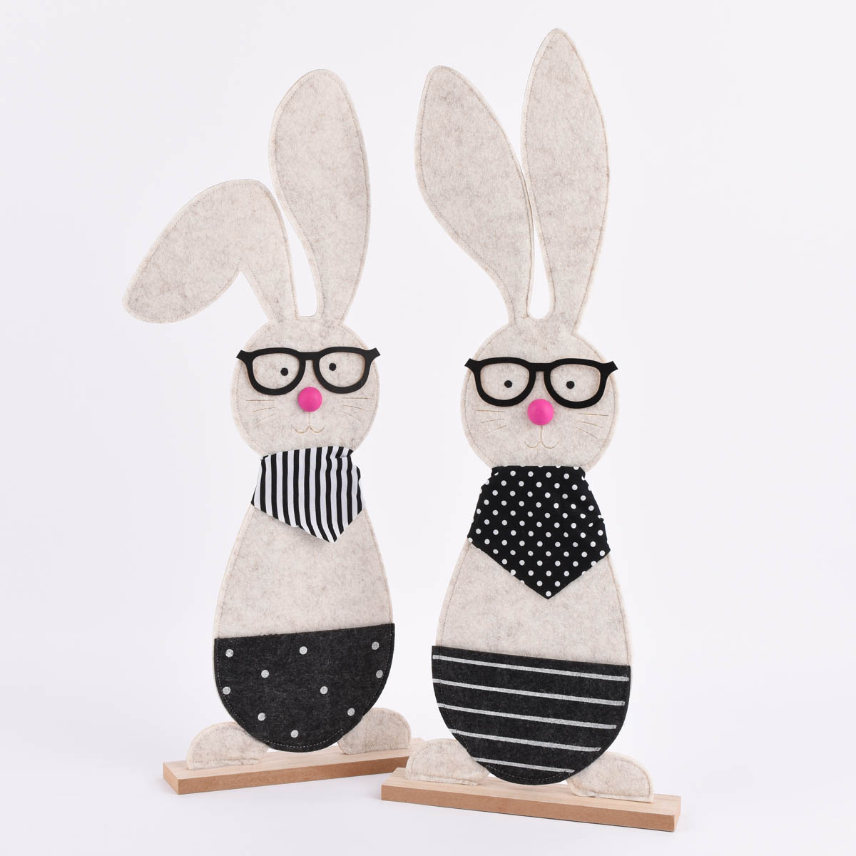 Deko Hase mit Brille und Halstuch Filz Holz natur schwarz weiß mit oder ohne Knickohr 23x58x5cm ...
